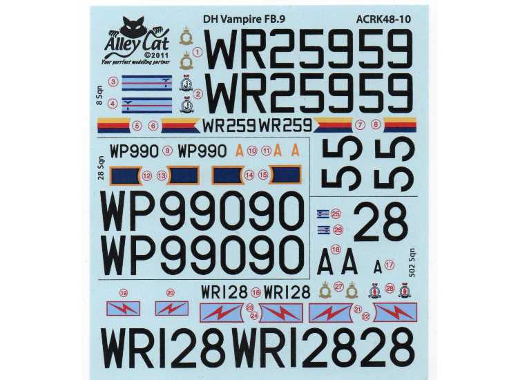 Alley Cat ALM48027D 1/48 - DH Vampire Mk9 Limited Edition Decals ...