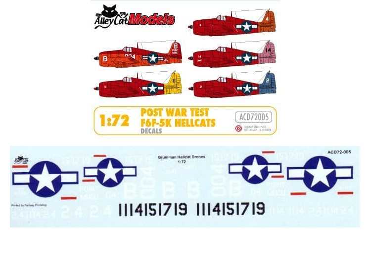 Alley Cat ALM72005D 1/72 - Post War Test F6F-5K Hellcats Decals ...