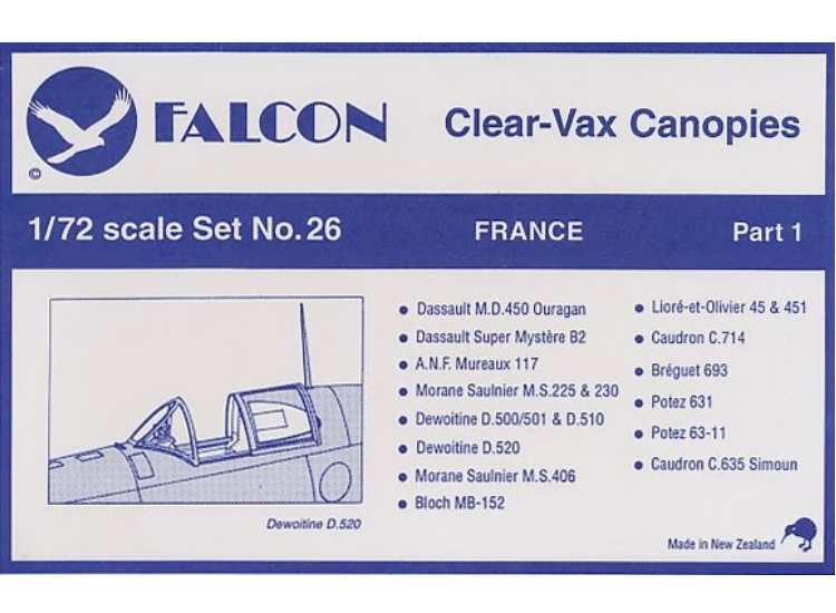 Falcon MFS45007 1/72 - Clear Vax Canopies Set 26: France Part 1 ...